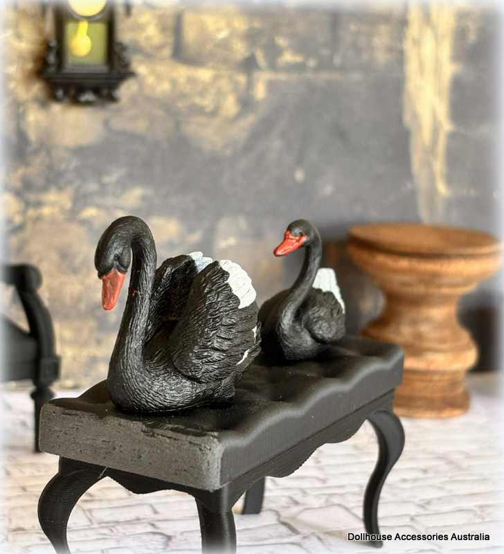 Black Swans - Pair - Miniature – Dollhouse Accessories Australia