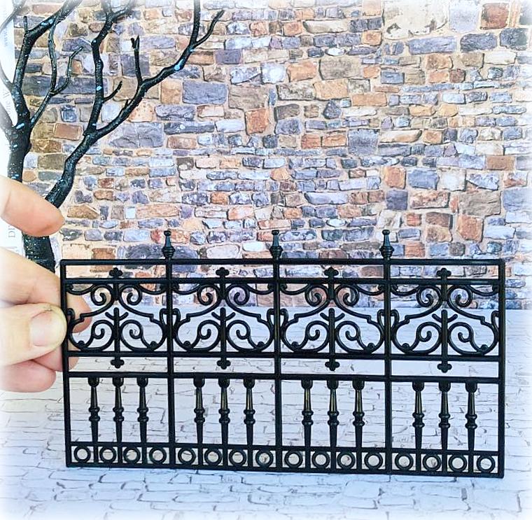 Black Wrought Iron-Look Fence Panel - Miniature – Dollhouse Accessories ...