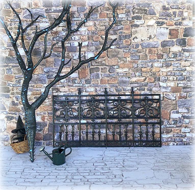 Black Wrought Iron-Look Fence Panel - Miniature – Dollhouse Accessories ...