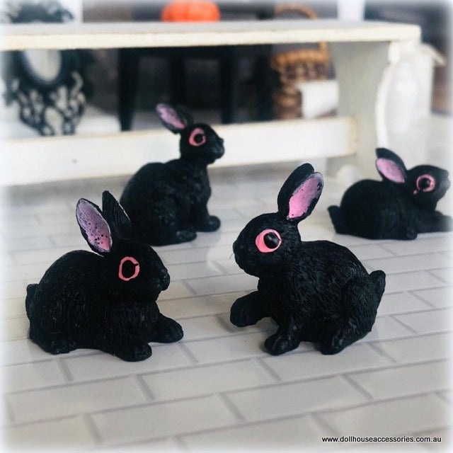 Black Rabbits - Set of 4 - Miniature – Dollhouse Accessories Australia