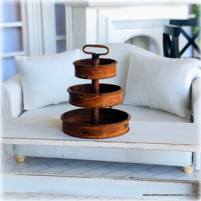Rusted Tiered Tray - Miniature – Dollhouse Accessories Australia