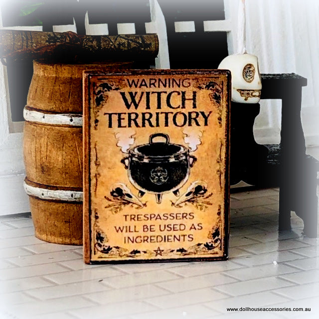 Sign - Witch Warning - Miniature – Dollhouse Accessories Australia