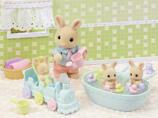 Sylvanian Families Triplets Baby Bath Time Set with Milk Rabbit Triple ...